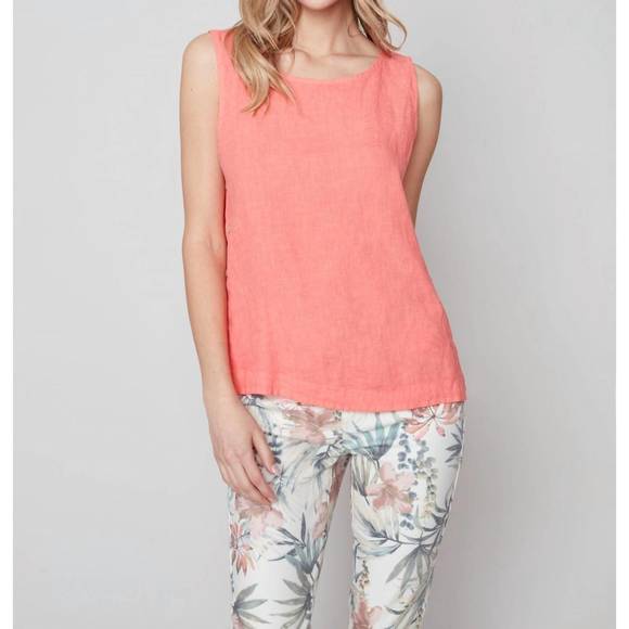 CHARLIE B | Tops | New Charlie B Side Button Linen Top In Grapefruit ...